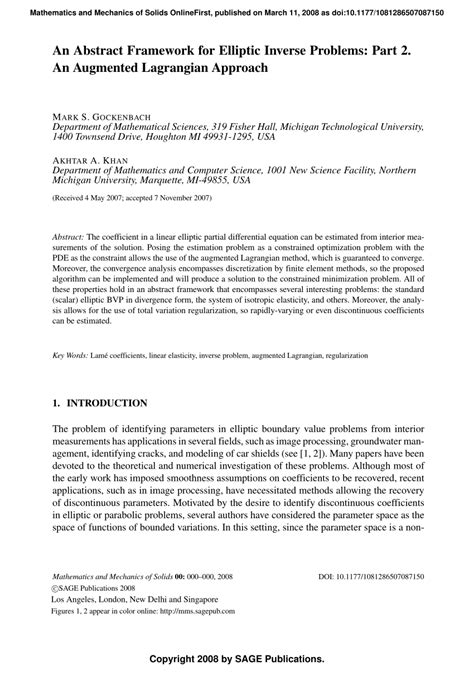 Pdf An Abstract Framework For Elliptic Inverse Problems Part 2 An