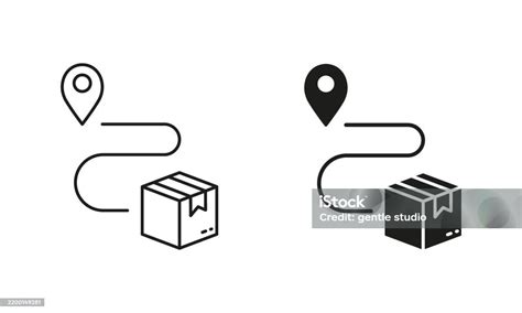 배달 서비스 경로 아이콘입니다 소포 위치 선 및 실루엣 아이콘 세트 순서 경로 기호 편집 가능한 획 고립 된 벡터 일러스트 레이 션 감시에 대한 스톡 벡터 아트 및 기타