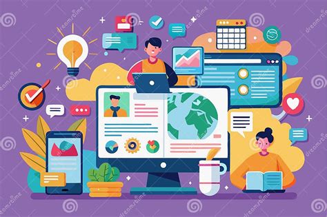 A Vibrant Workspace Showcases Customizable Digital Illustrations Emphasizing Online Learning