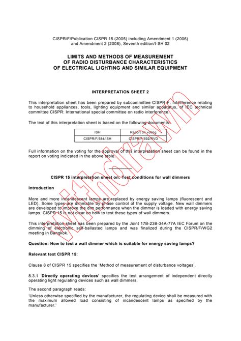 Cispr 15 2005 Ish2 2013 Interpretation Sheet 2 Limits And Methods Of Measurement Of Radio