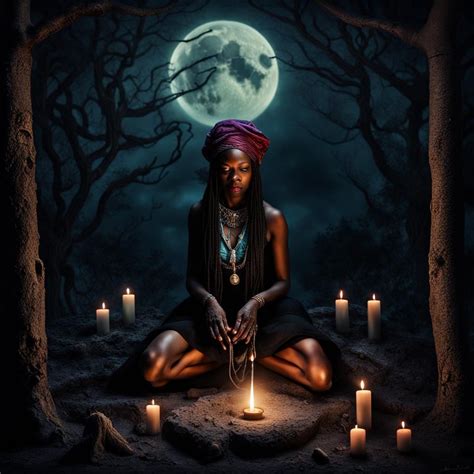 A Haitian Voodoo Sorceress Doing A Ritual In The Moonlight Ai