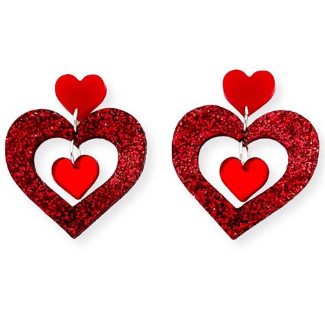 Red Heart Drop Earrings By Wintersheart