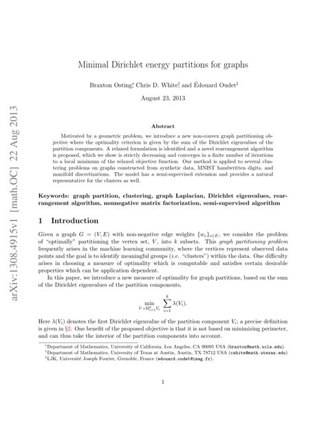 Pdf Minimal Dirichlet Energy Partitions For Graphs