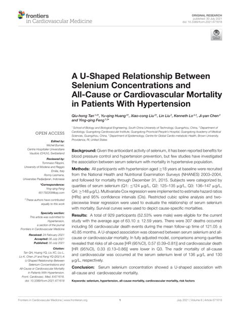 Pdf A U Shaped Relationship Between Selenium Concentrations And All