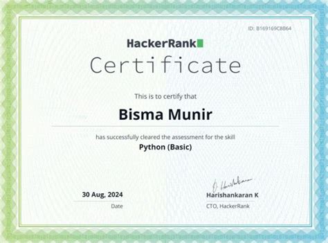Bisma M On Linkedin Python Hackerrank Certification