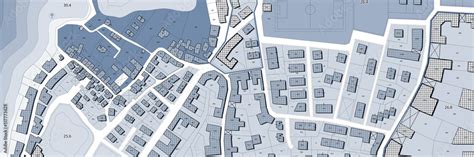 Imaginary Cadastral Map Of Territory With Buildings Roads And Land