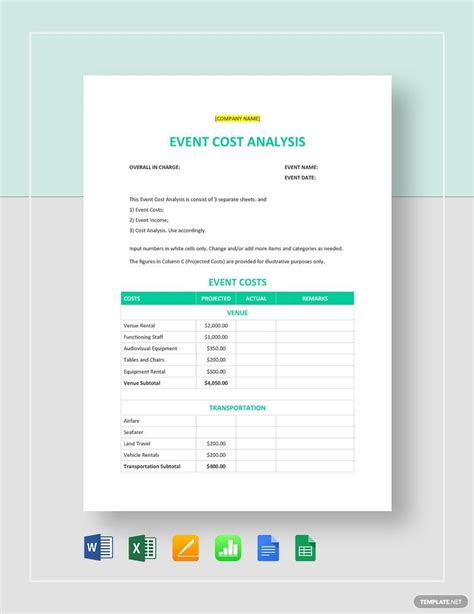 Event Cost Breakdown Template