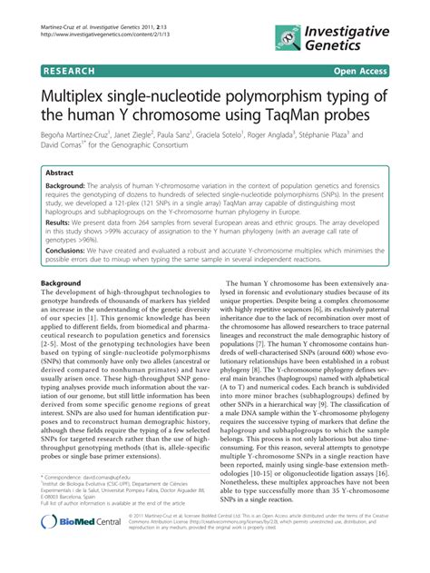 Pdf Multiplex Single Nucleotide Polymorphism Typing Of The Human Y