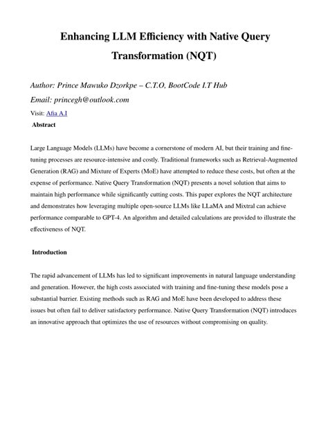Pdf Enhancing Llm Efficiency With Native Query Transformation Nqt