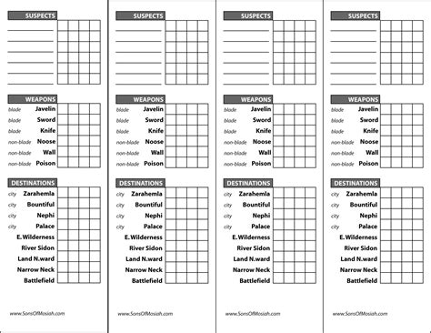 Clue Jr Sheets Printable