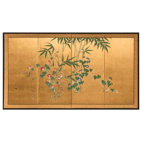 Japanese Two Panel Screen Cockscomb And Morning Glories For Sale At
