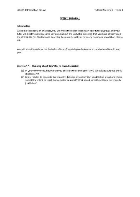 Week 1 Tutorial Llb101 Introduction To Law Tutorial Materials Week