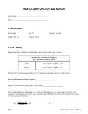 Pulmonary Function Lab Report Vital Capacity Calculation Course Hero