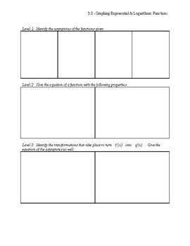 Graphing Exponential Logarithmic Functions Notes TPT