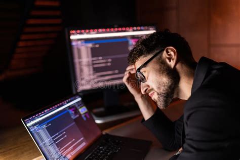 Business Man For Coding Software Development And Programming Script In Cybersecurity Stock