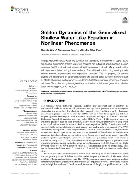 Pdf Soliton Dynamics Of The Generalized Shallow Water Like Equation In Nonlinear Phenomenon