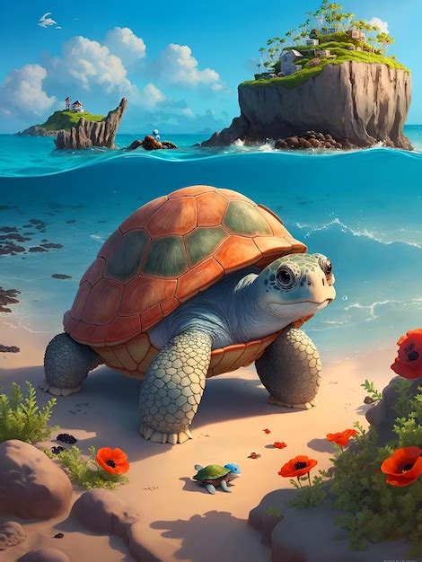 Premium Ai Image Turtle In Island Anime