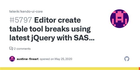 editor create table tool breaks using latest jquery with sass theme