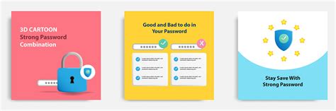 소셜 미디어 튜토리얼 팁 3d 만화 스타일의 배너 레이아웃 템플릿을 게시합니다 강력한 암호 조합 개념 벡터 디자인 일러스트 레이