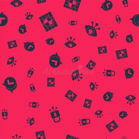 Set Cyber Security Shield With Brick Wall Check Mark In Speech Bubble And Eye Scan On Seamless