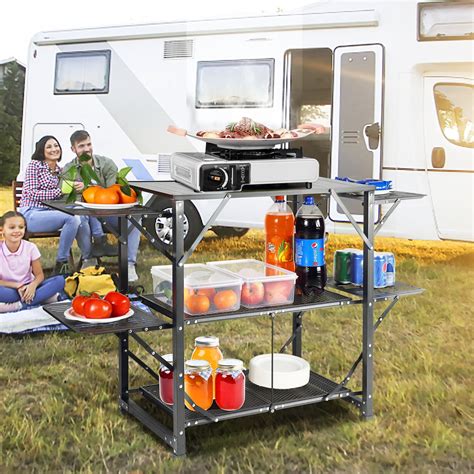 Bentism Camping Kitchen Table Folding Portable Cook Station 5 Tables