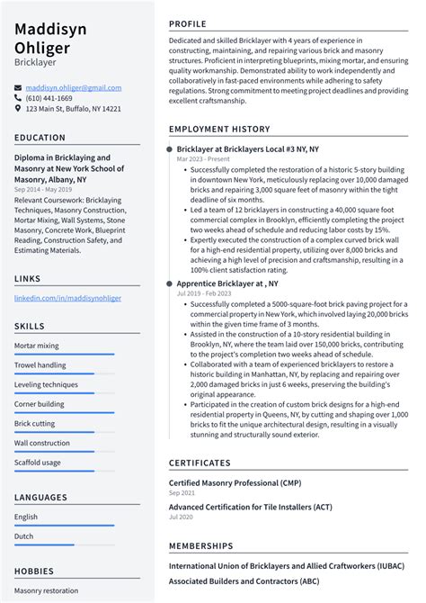 Top 17 Bricklayer Resume Objective Examples Resumecat