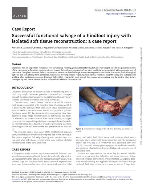 Pdf Successful Functional Salvage Of A Hindfoot Injury With Isolated