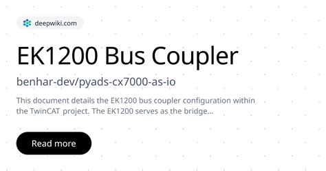 Ek1200 Bus Coupler Benhar Devpyads Cx7000 As Io Deepwiki