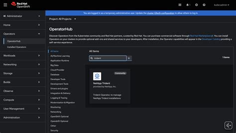 install trident using openshift operatorhub