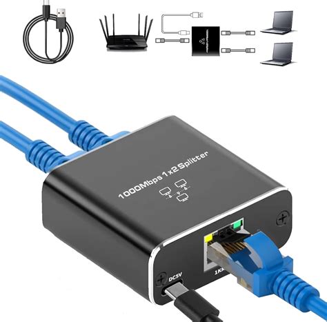 Pushua Gigabit Ethernet Splitter 1 To 2 High Speed 1000mbps Internet Splitter 1 In
