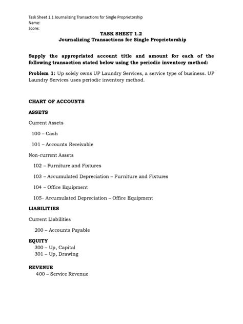 Task Sheet 1 2 Journalizing Transactions Final Pdf