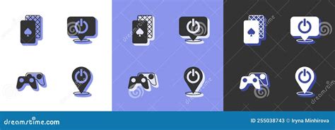 Set Power Button Playing Cards Game Controller Or Joystick And Icon