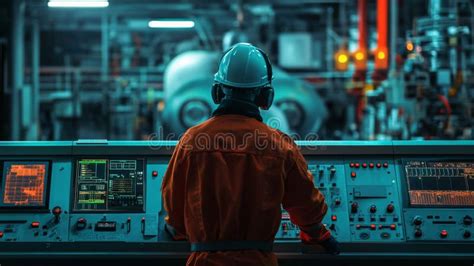 Control Room Worker Overseeing Fuel Processing Operations Stock Illustration Illustration Of