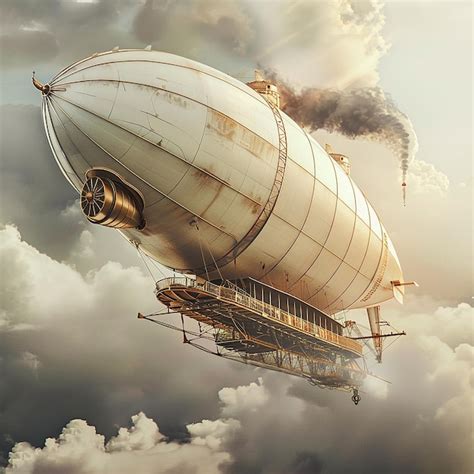 Big White Airship In The Air Premium Ai Generated Image