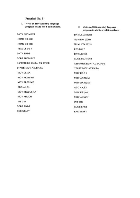 Mic All Practicals Practical No 3 1 Write An 8086 Assembly Language