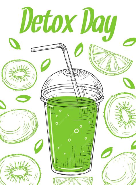 Premium Vector Sketch Detox Poster Smoothie Glass Take Away Green