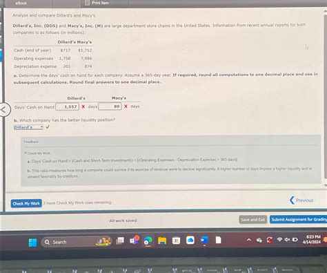 Solved eBookPrint ItemAnalyze and compare Dillard's and | Chegg.com