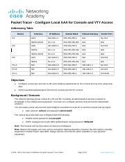 Packet Tracer Configure Local AAA For Console And VTY Access Docx Packet Tracer