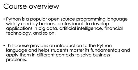 Course Overview Introduction To Business Programming In Python This