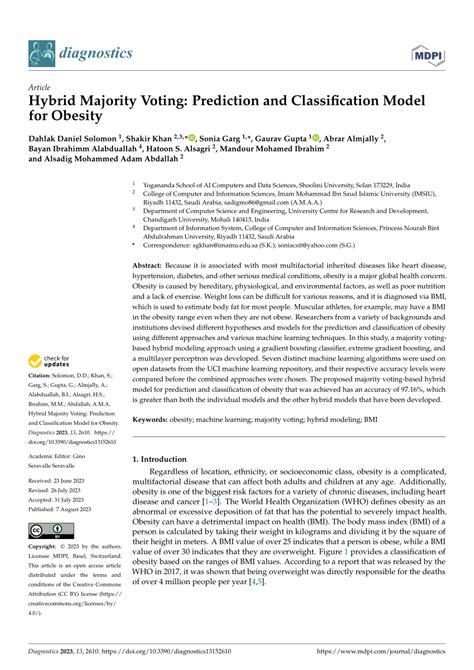 Pdf Hybrid Majority Voting Prediction And Classification Model For Obesity