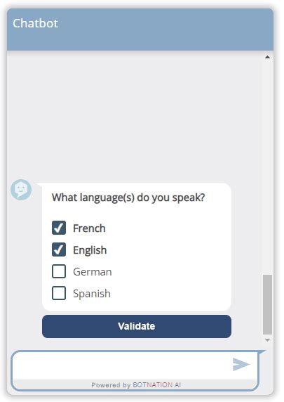the multiple choice list web chatbot botnation support