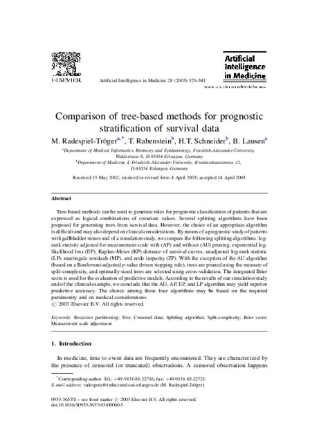 Pdf Comparison Of Tree Based Methods For Prognostic Stratification Of