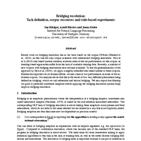 Bridging Resolution Task Definition Corpus Resources And Rule Based Experiments Acl Anthology