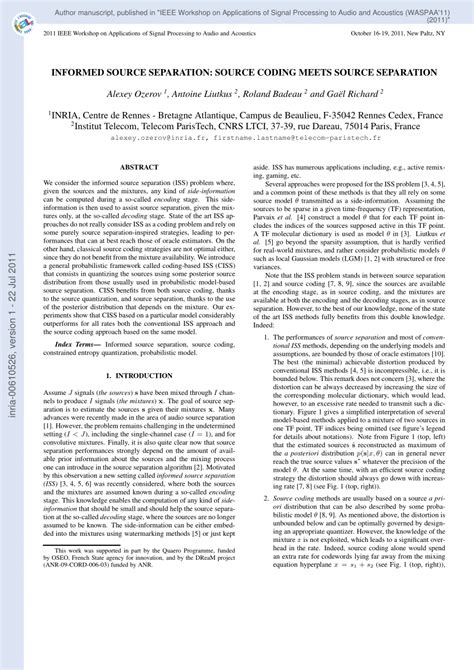 Pdf Informed Source Separation Source Coding Meets Source Separation