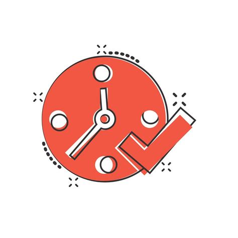 Clock Check Mark Icon In Comic Style Timer Approval Cartoon Vector