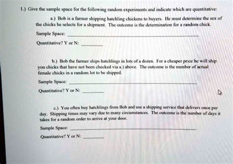 L Give The Sample Space For The Following Random Experiments And Indicate Which Are Quantitative