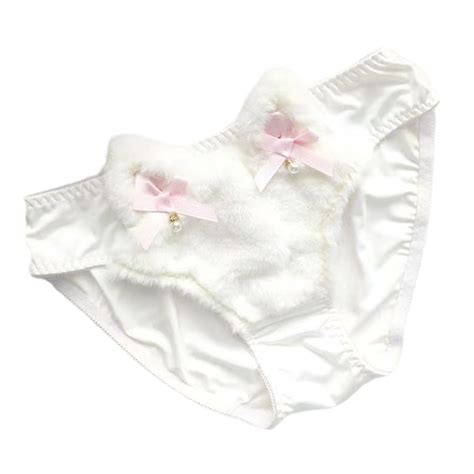 Cats Ear Bowknot Accent Ladies Furry Plush Panties Underwear Japanese