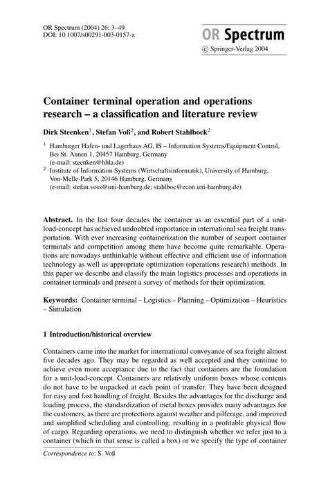 Pdf Container Terminal Operation And Operations Research A