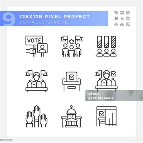 Pixel Perfect Voting Thin Line Icons Pack Stock Illustration Download Image Now Sign Symbol