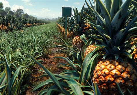 Pineapples Growing In Field A Field Of Pineapple Plants With Many